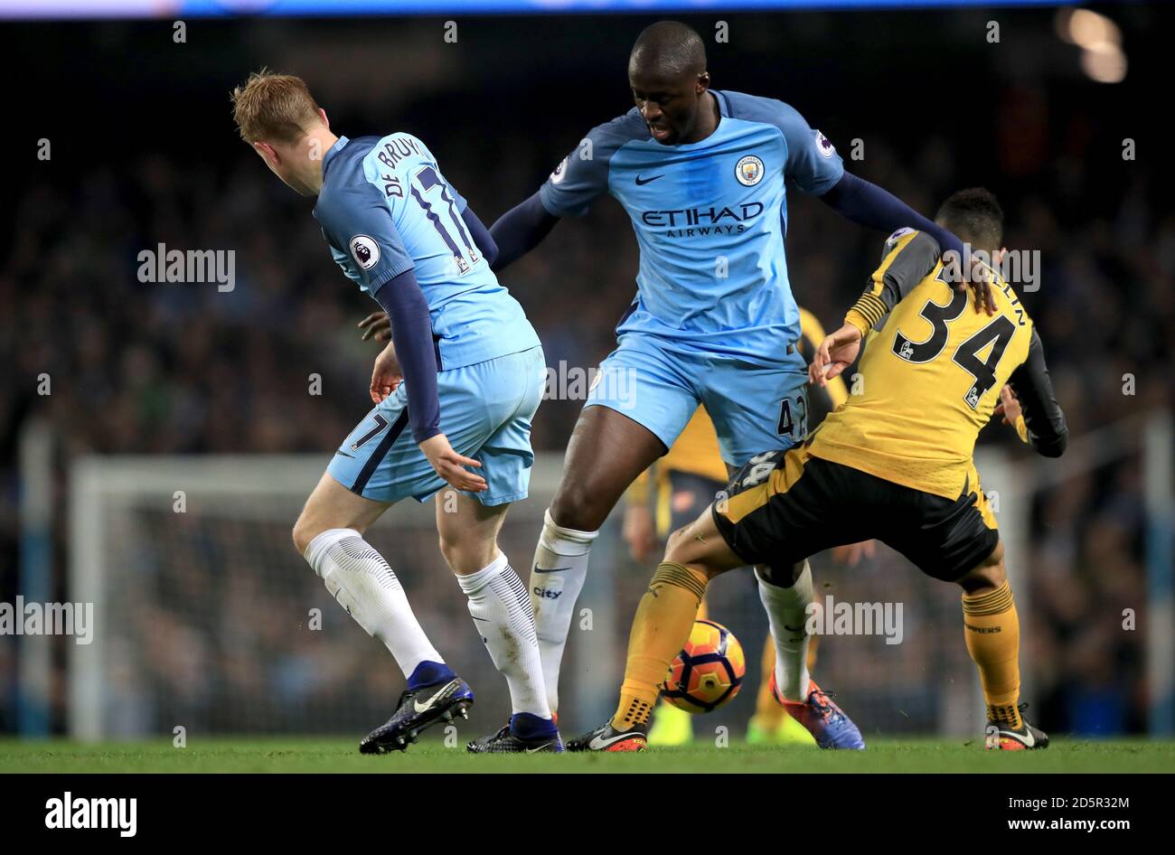 Manchester City's Kevin De Bruyne (left) and Yaya Toure battle for the ...