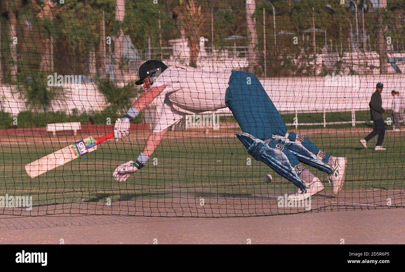 Dermot Reeve of England takes evasive action during nets Stock Photo ...