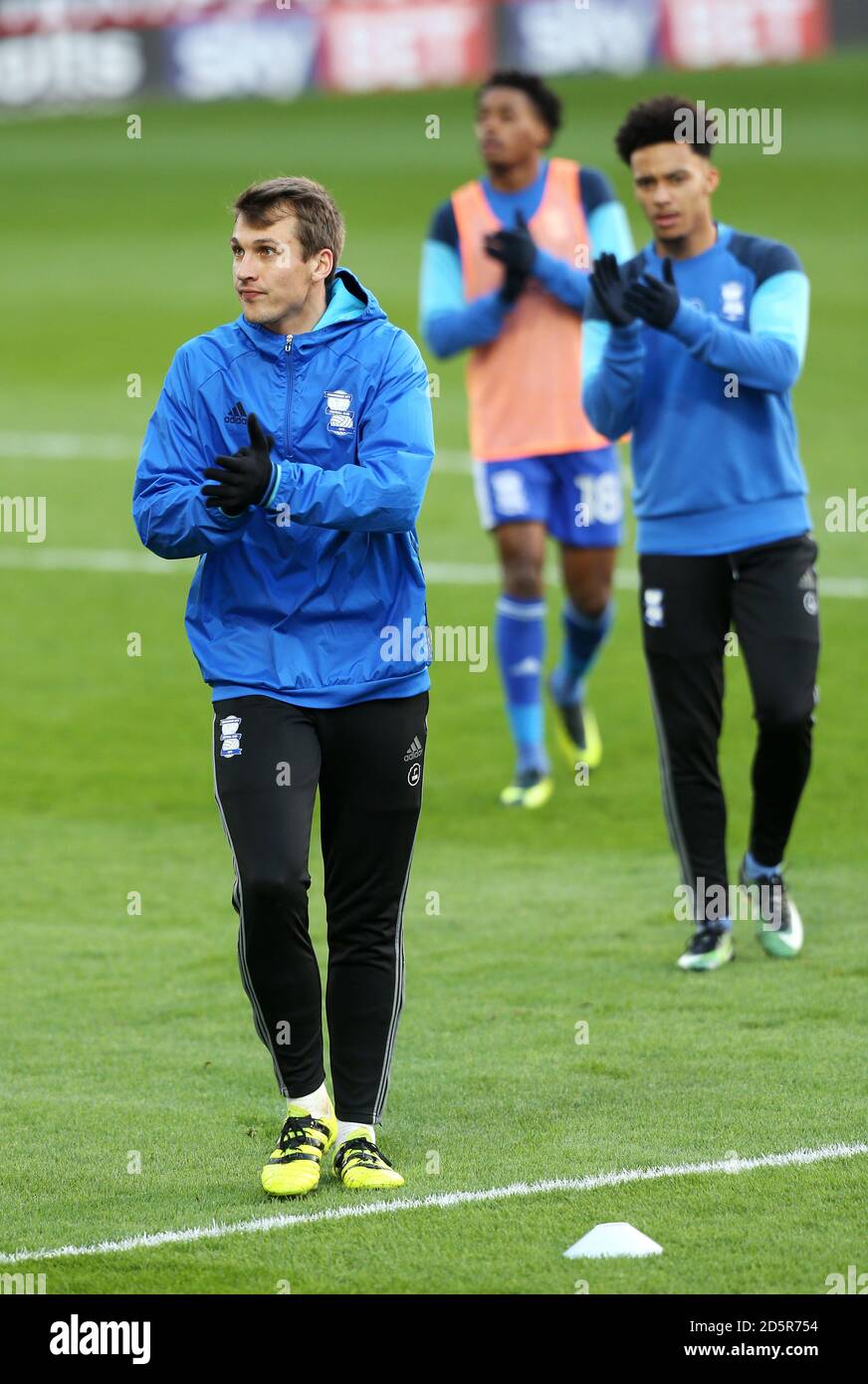 Birmingham City's Robert Tesche and his team-mates warm up before the ...