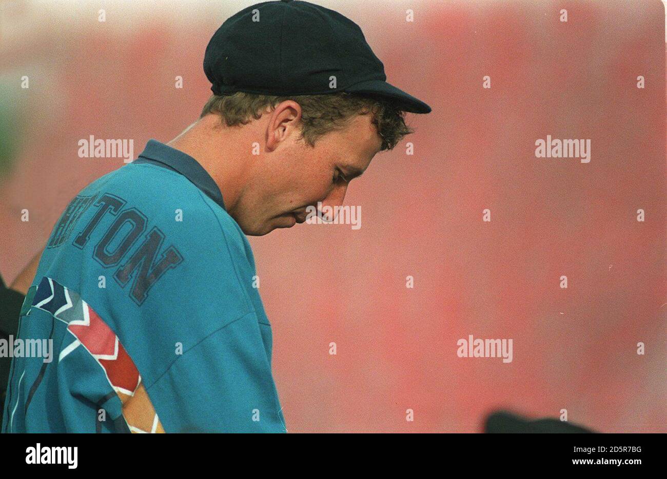 Disappointed England captain Michael Atherton at the presentation ...
