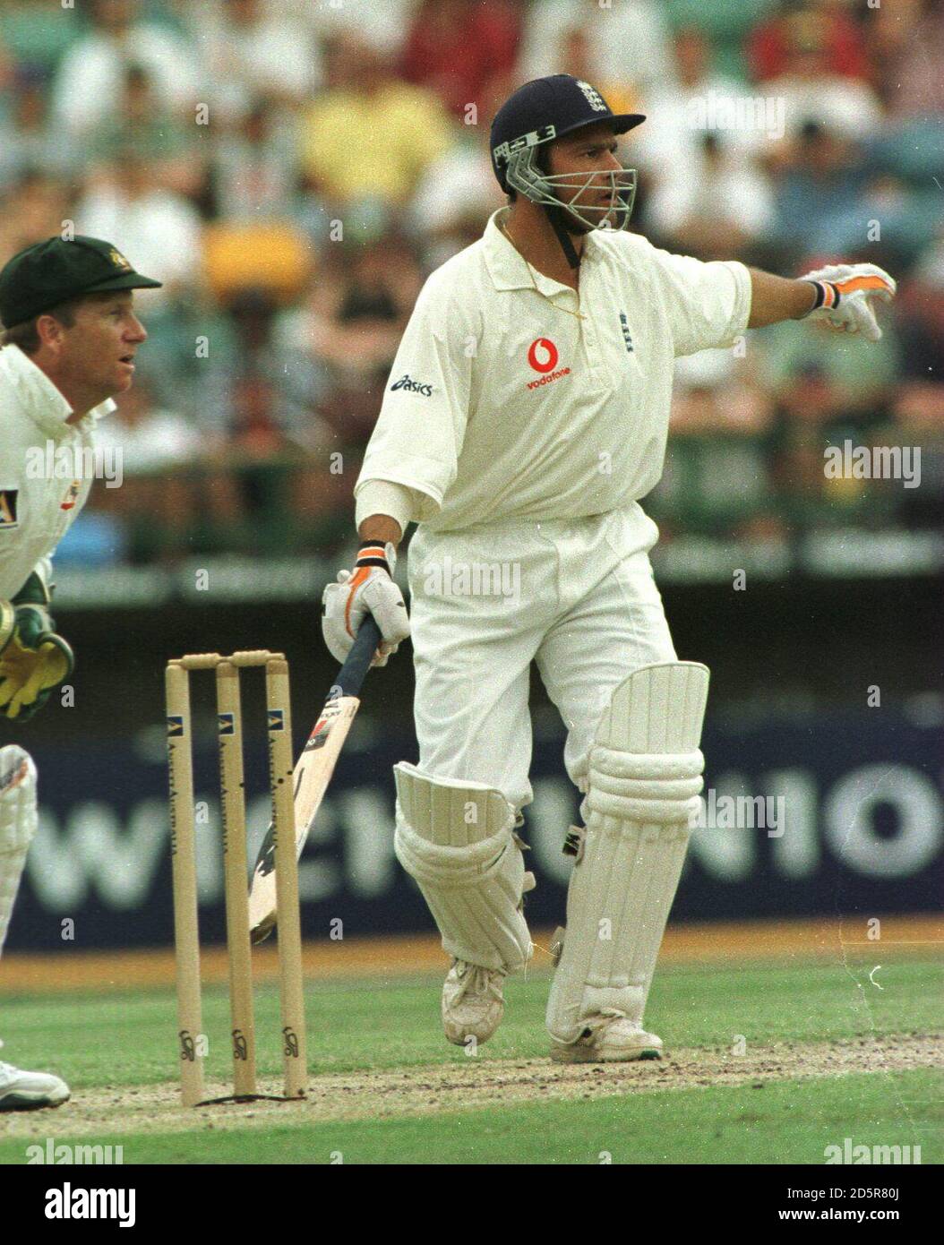 England's Mark Ramprakash infront of Australian keeper Ian Healy Stock ...