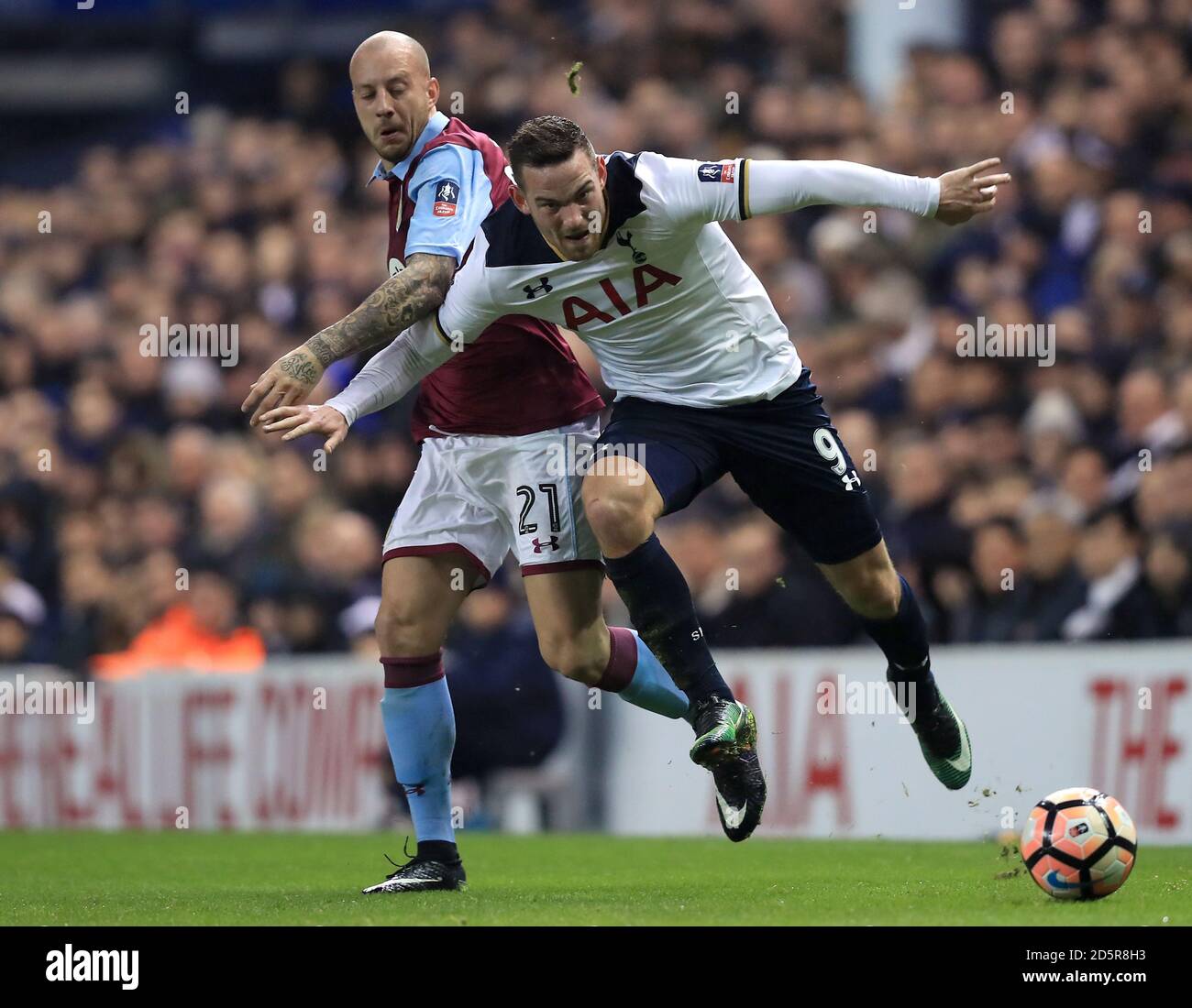 Tottenham Hotspur's Vincent Janssen (right) and Aston Villa's Alan ...