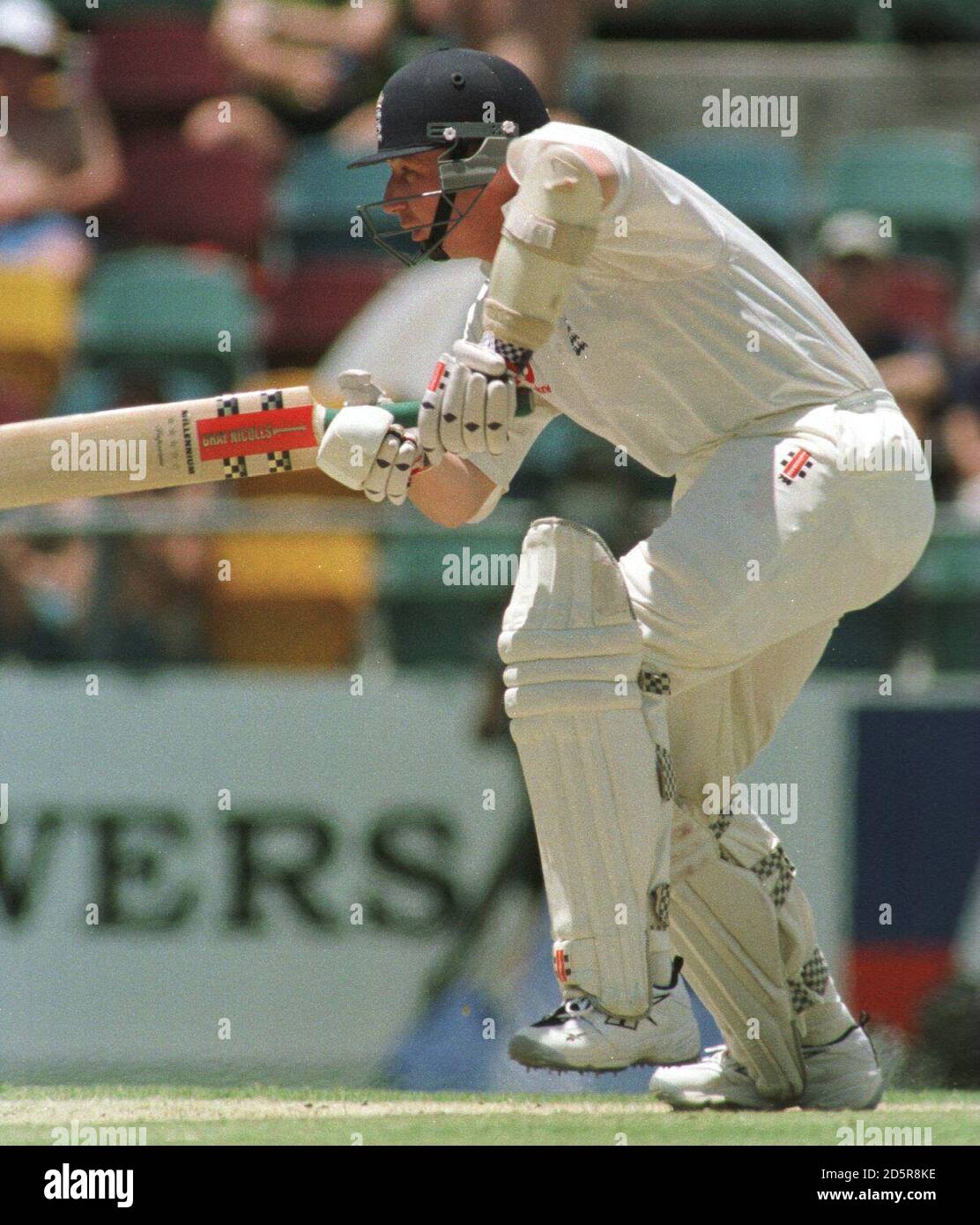 England's Robert Croft stretches to play a stroke against Australia ...