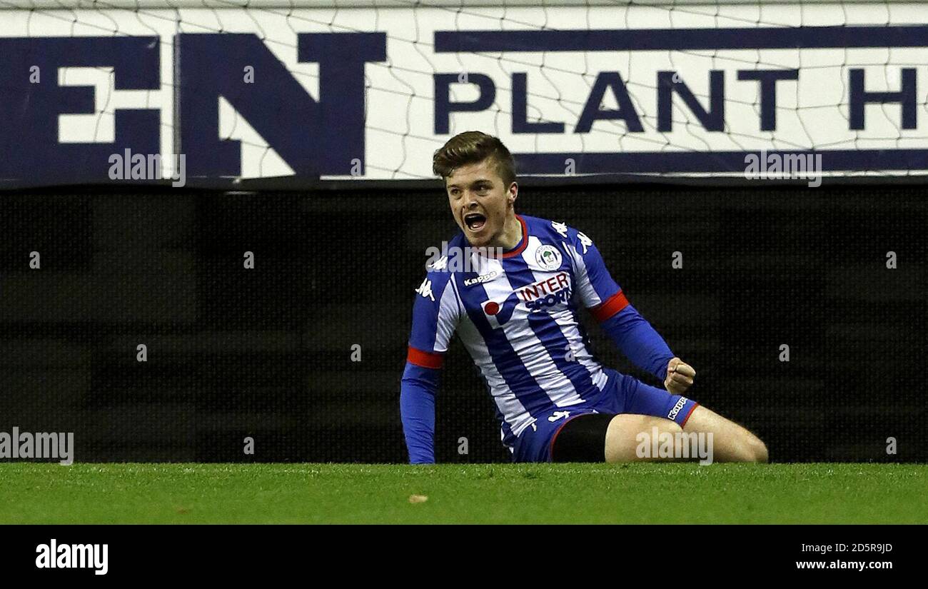 Wigan Athletic's Tom Powell celebrates scoring his teams 1st goal ...