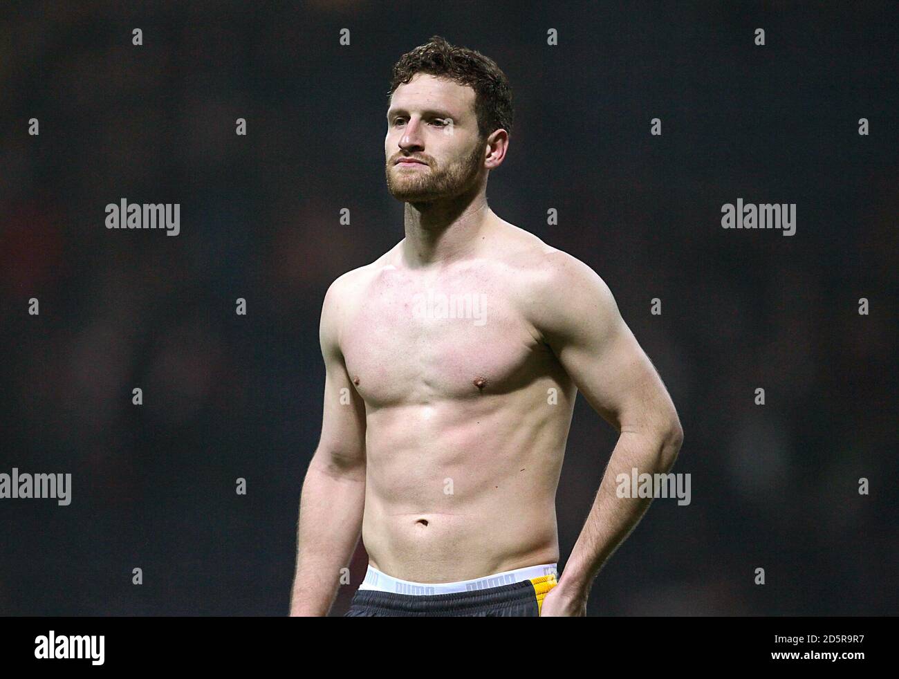 Arsenal's Shkodran Mustafi leaves the pitch after the final whistle ...