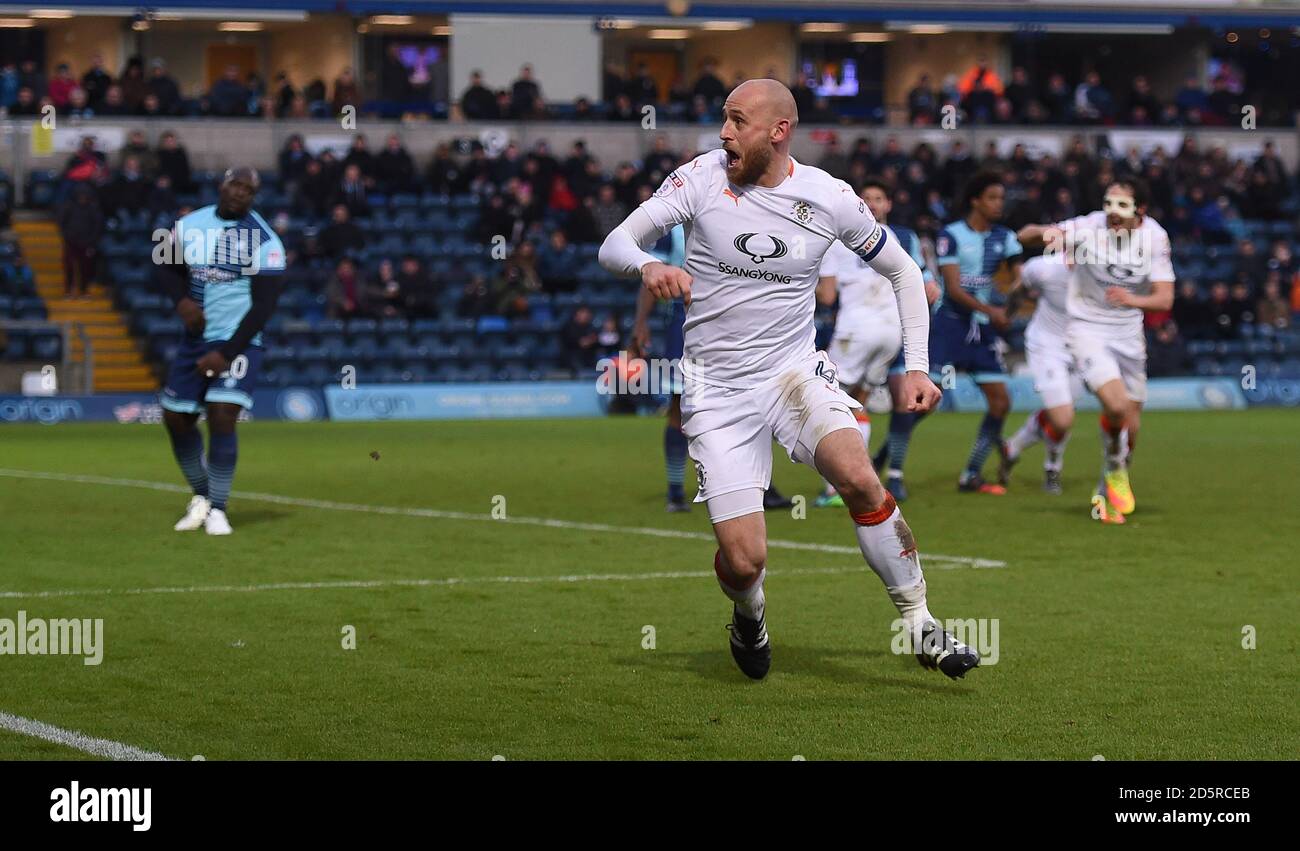 Luton Town's Scott Cuthbert celebrates scoring their first goal Stock ...