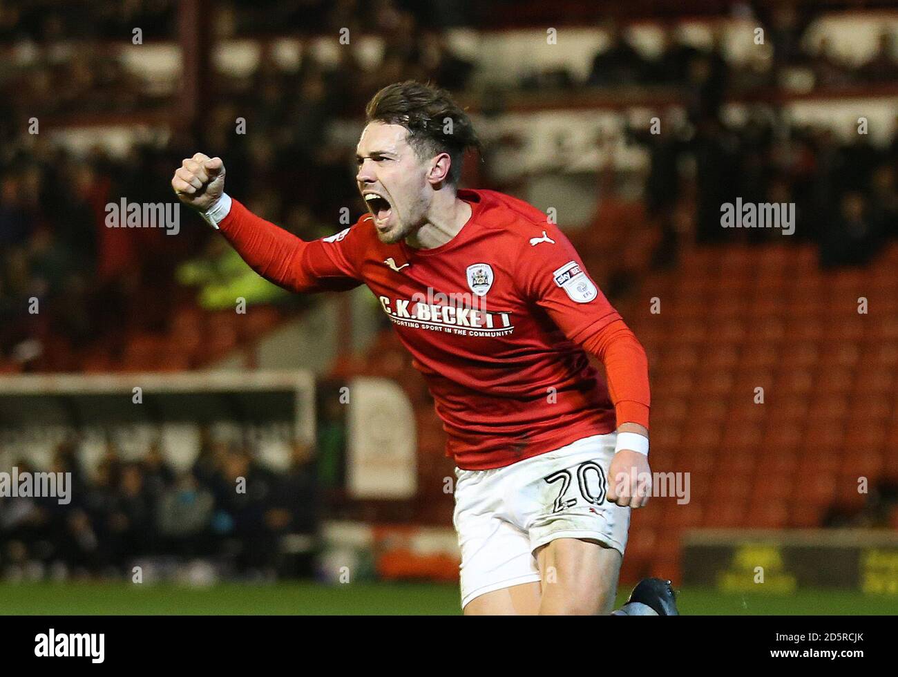 Barnsley's Tom Bradshaw celebrates scoring against Leeds United Stock ...