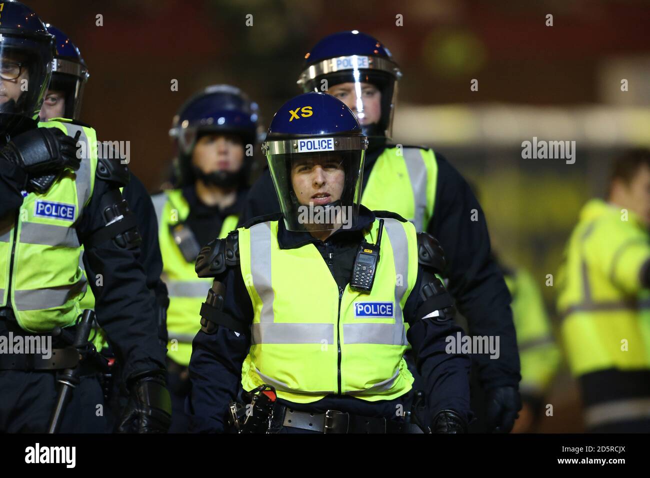Riot police go on patrol during Barnsley's and Leeds United's match at ...