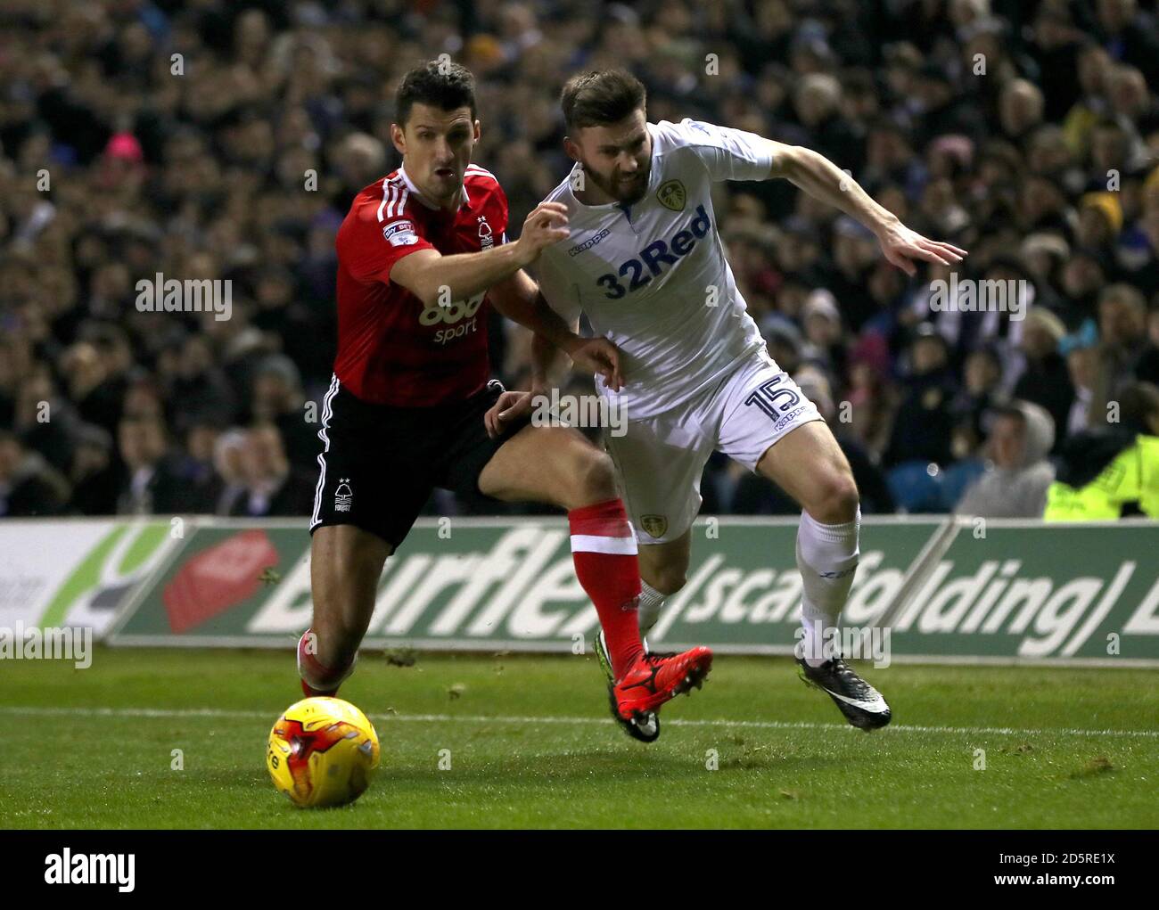 Nottingham Forest's Eric Lichaj (left) and Leeds United's Stuart Dallas ...
