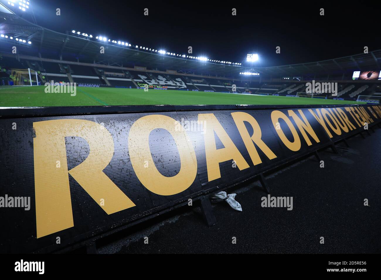A general view of a barrier reading Roar On Your Team! at the KCOM ...
