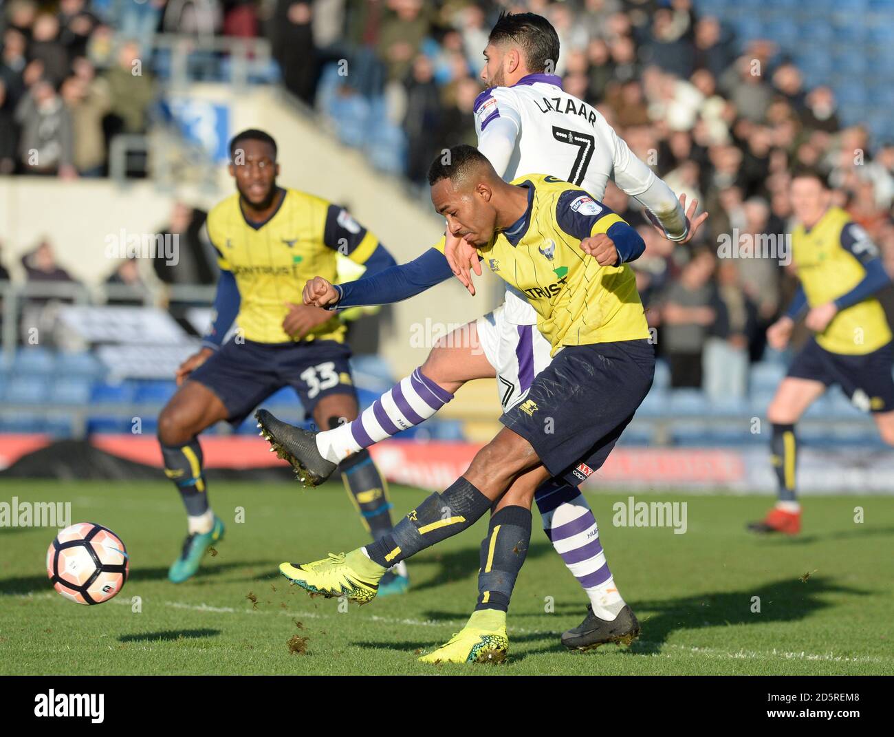 Oxford United's Rob Hall gets a shot on goal Stock Photo - Alamy