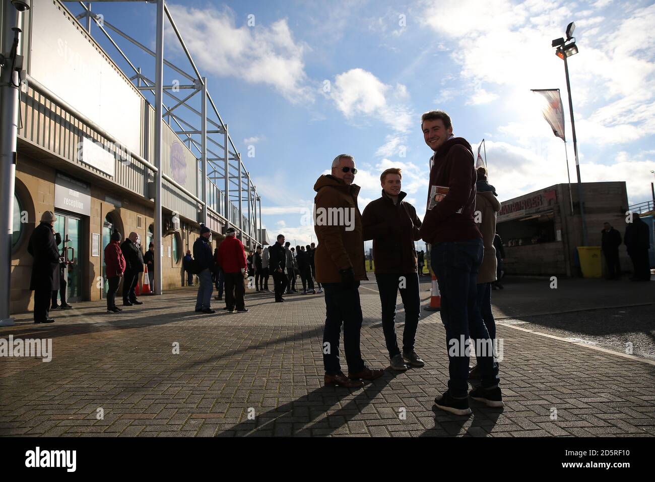 Fans outside the Sixfields Stadium Stock Photo - Alamy