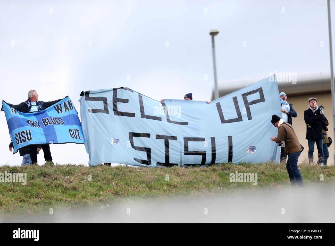 Coventry City supporters protest outside Sixfields Stadium Stock Photo ...