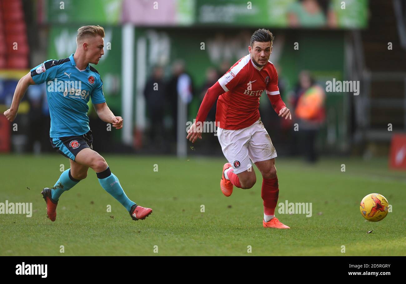 Fleetwood TownÕs Kyle Dempsey (left) and Charlton Athletic's Jake ...