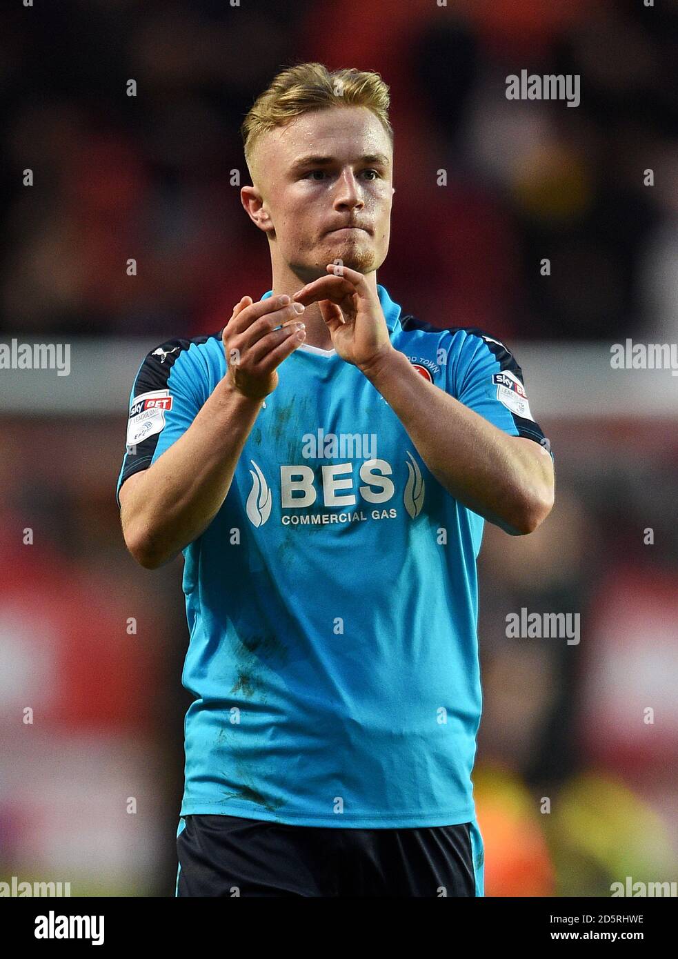 Fleetwood Town's Kyle Dempsey applauds the fans after the game Stock ...