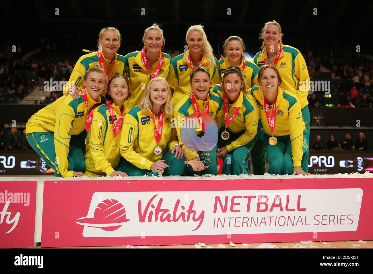 Australia players celebrates with the Netball Quad Series trophy Stock ...