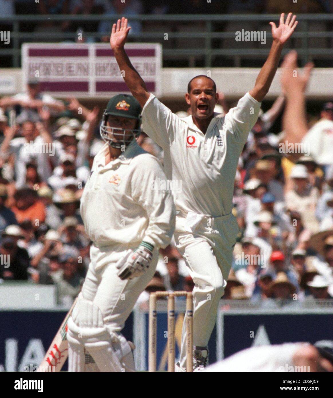 England's Dean Headley celebrates the wicket of Australian captain Mark ...