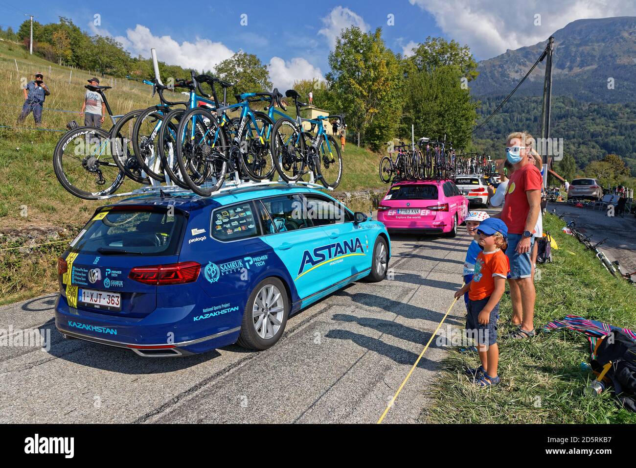 REVEL, FRANCE, September 15, 2020 : Cars of racing teams of Tour de ...