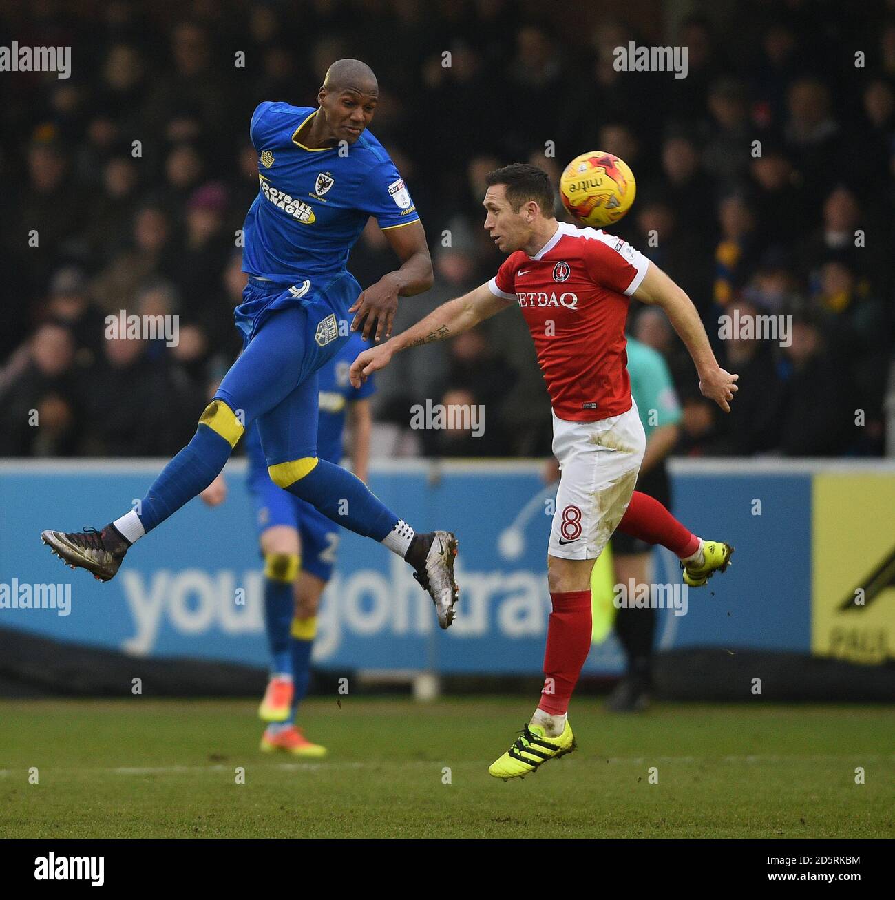 Charlton Athletic's Andrew Crofts (right) and AFC Wimbledon's Tom ...