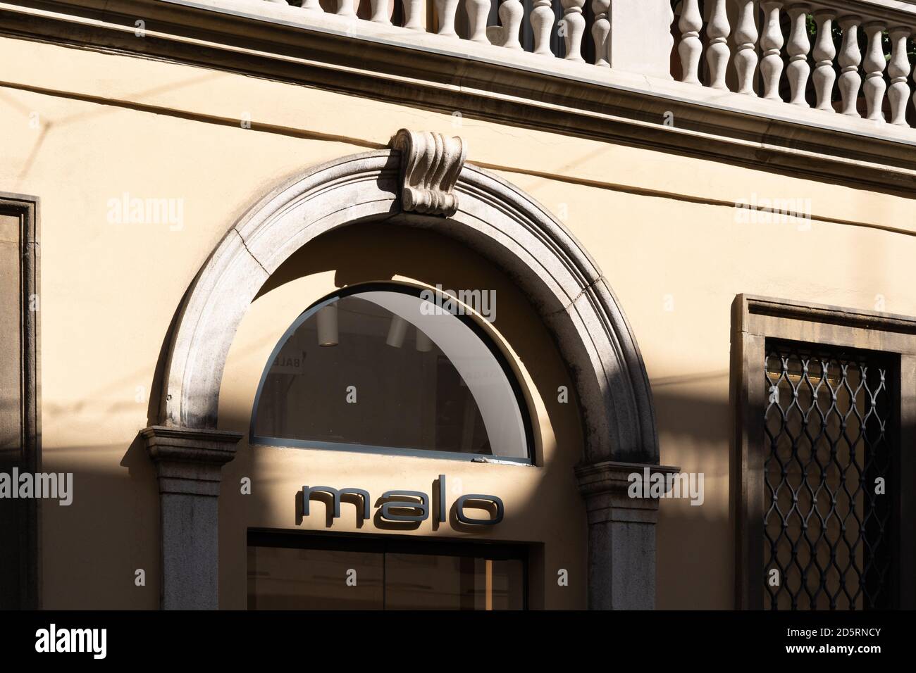 Malo logo of store in Milan's Fashion District. Malo is an Italian ...