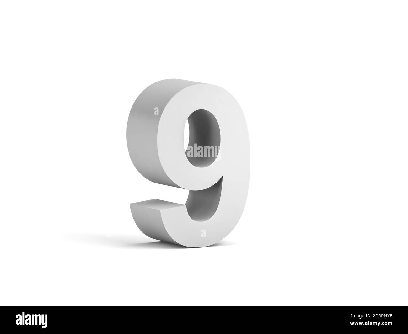 White bold digit 9 isolated on white background with soft shadow, 3d ...