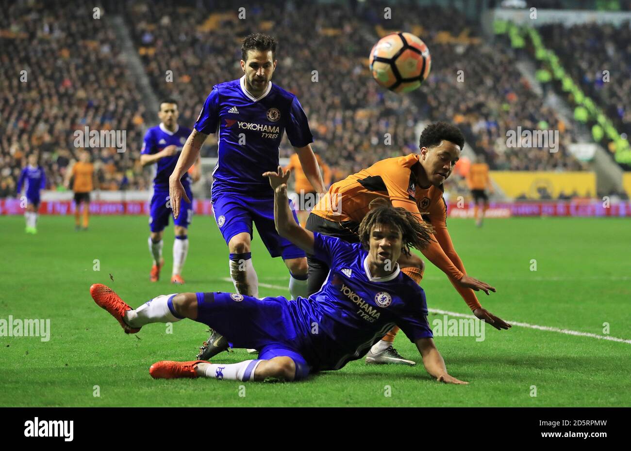 Wolverhampton Wanderers' Helder Costa (centre) and Chelsea's Nathan Ake ...