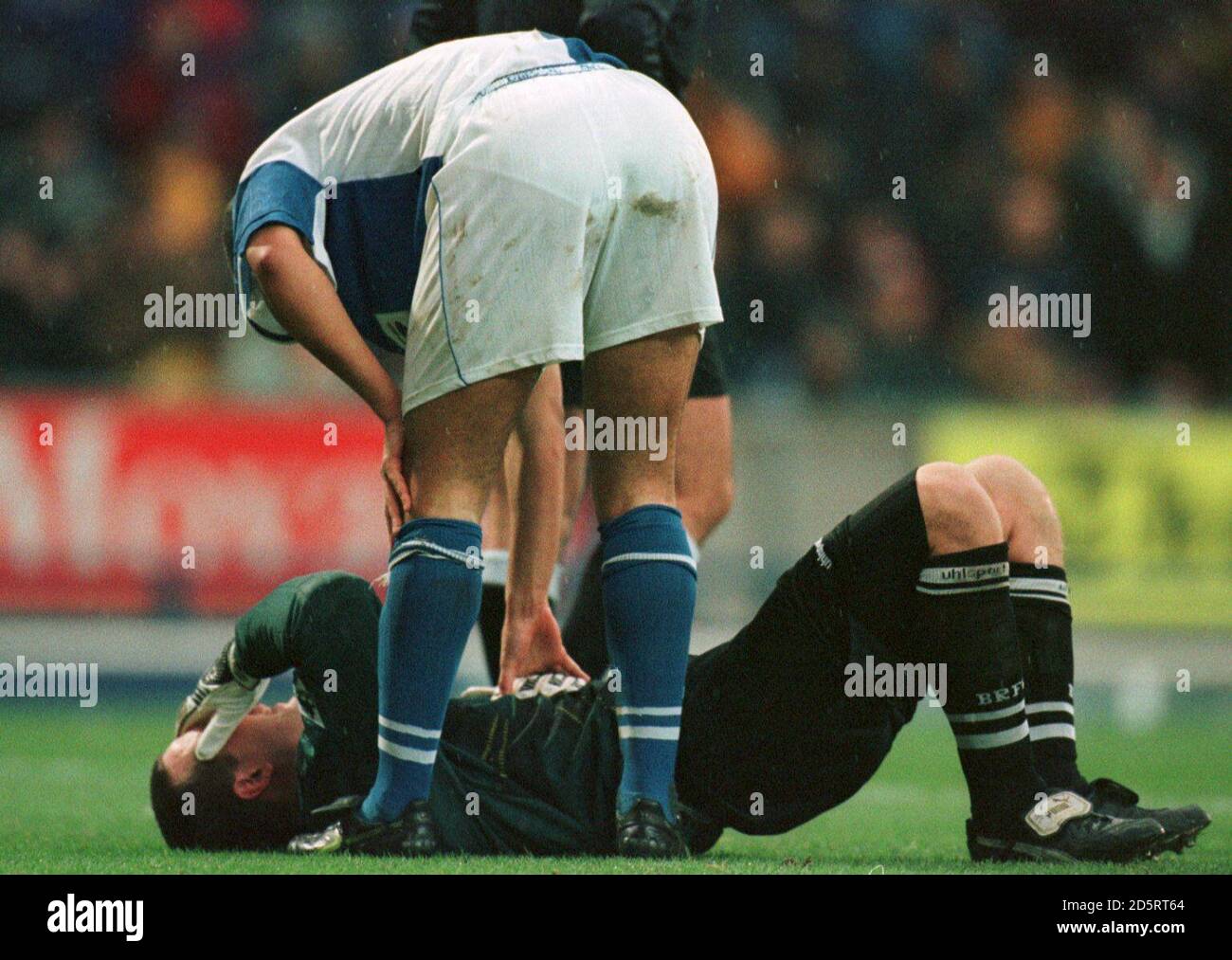 Blackburn Rovers' goalkeeper John Filan is injured during an earlier ...