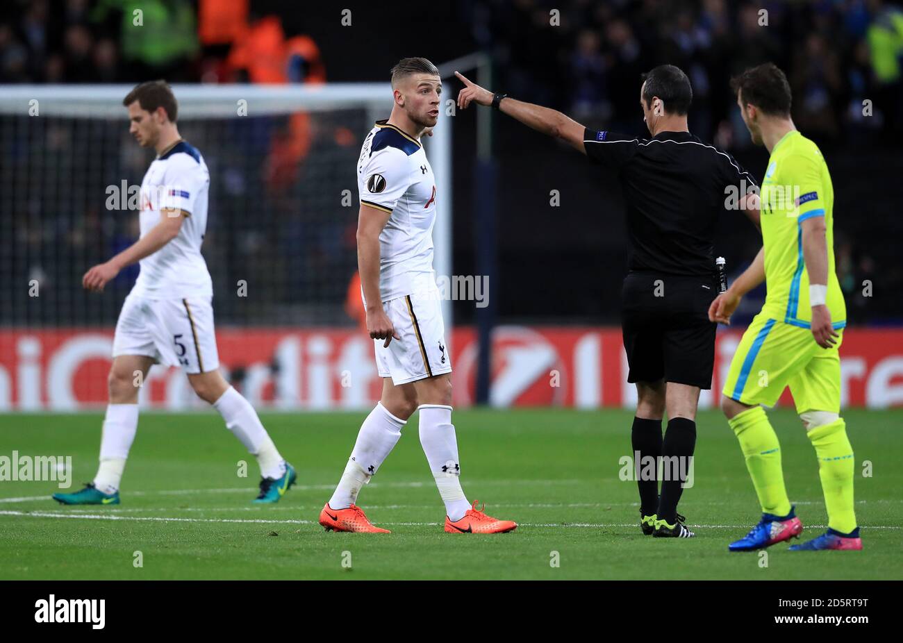 Referee Jorge Sousa (right) blows the whistle for half time Stock Photo ...
