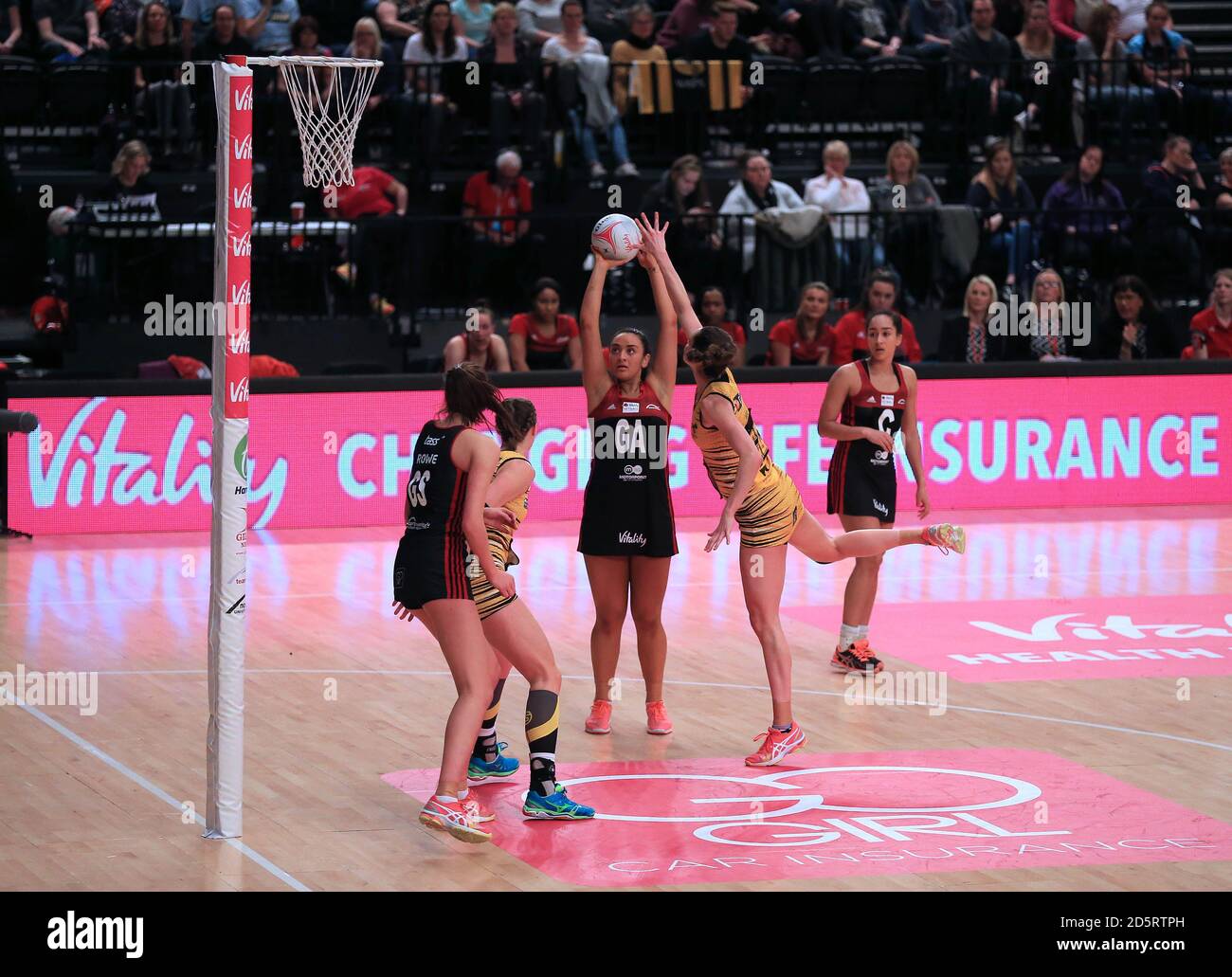 General action between Team Northumbria's and Wasps Netball Stock Photo ...