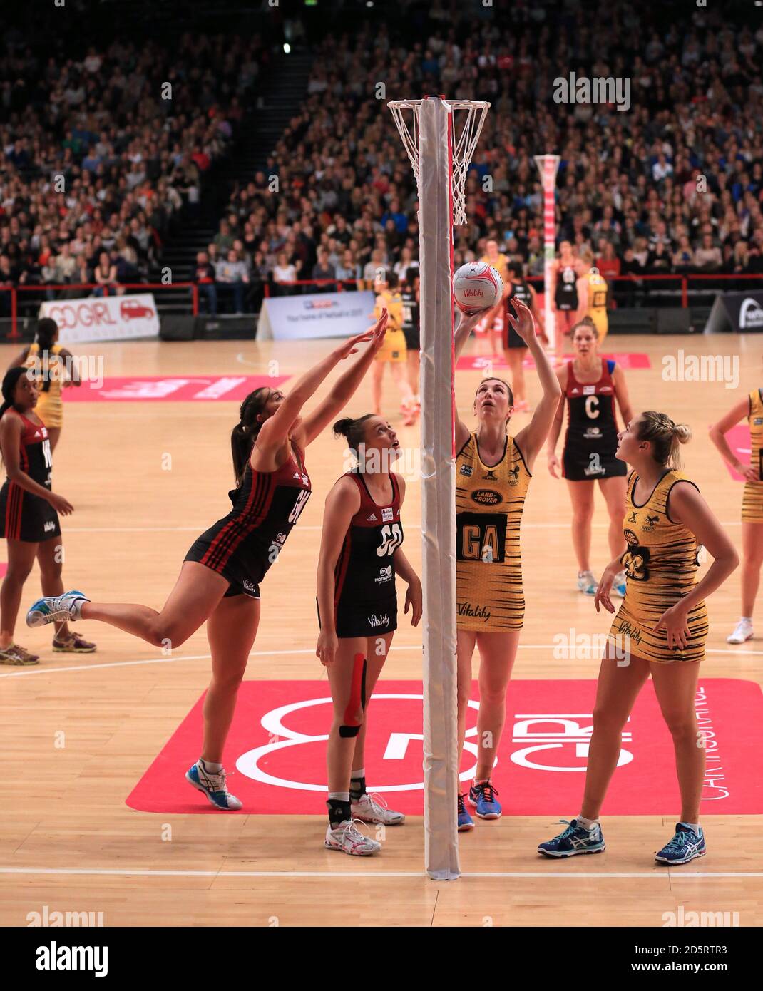 General action between Team Northumbria's and Wasps Netball Stock Photo ...