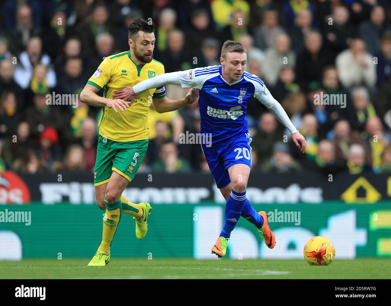 Norwich City's Russell Martin (left) and Ipswich Town's Freddie Sears ...