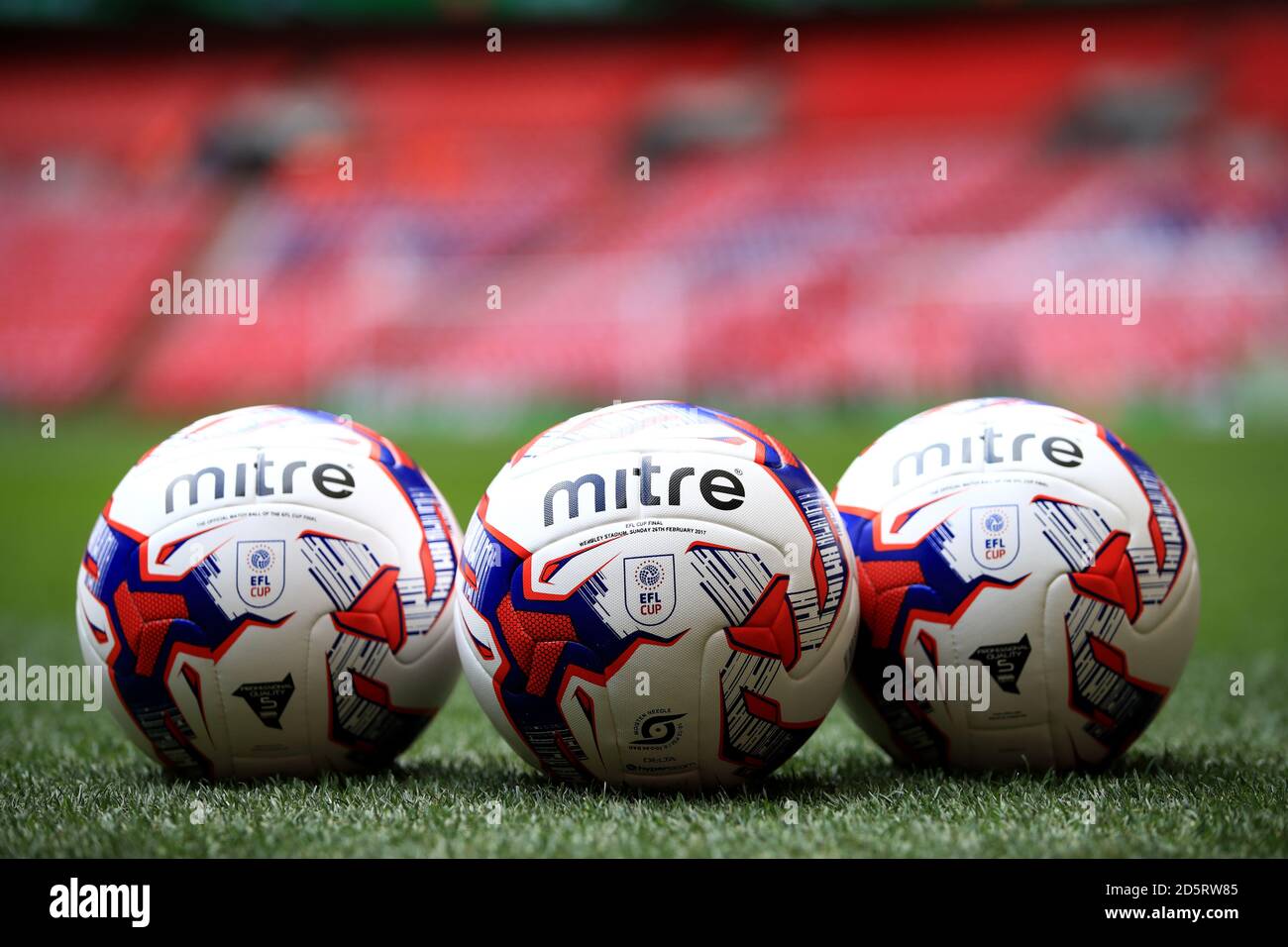 A general view of MITRE matchballs being used for the EFL Cup Final ...
