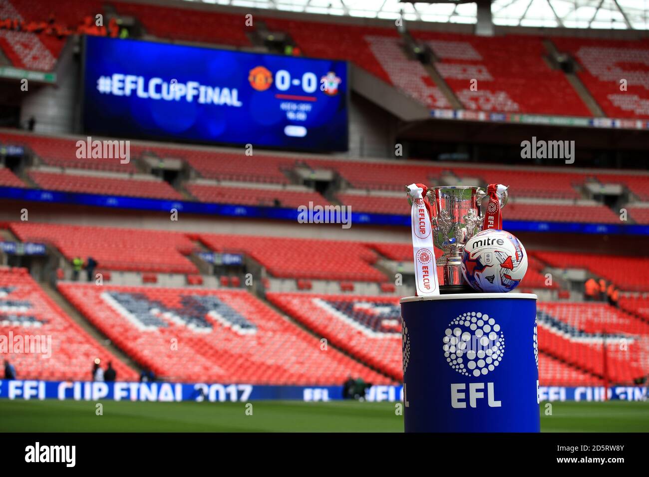 A general view of the EFL Trophy and a MITRE Matchball before the EFL ...