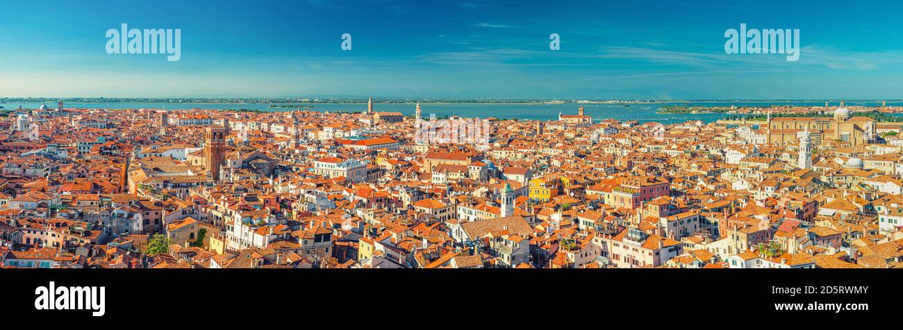 Aerial panoramic view of Venice city old historical city centre ...