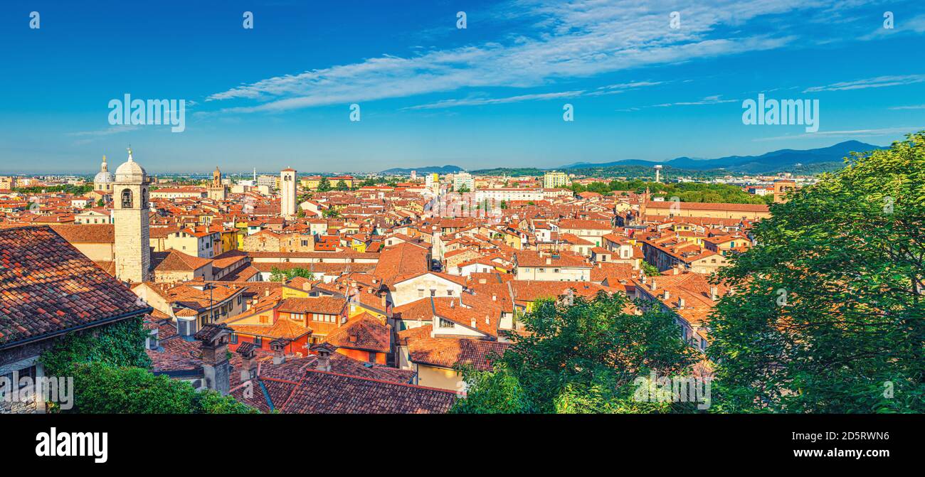 Aerial panoramic view of old historical city centre of Brescia city ...