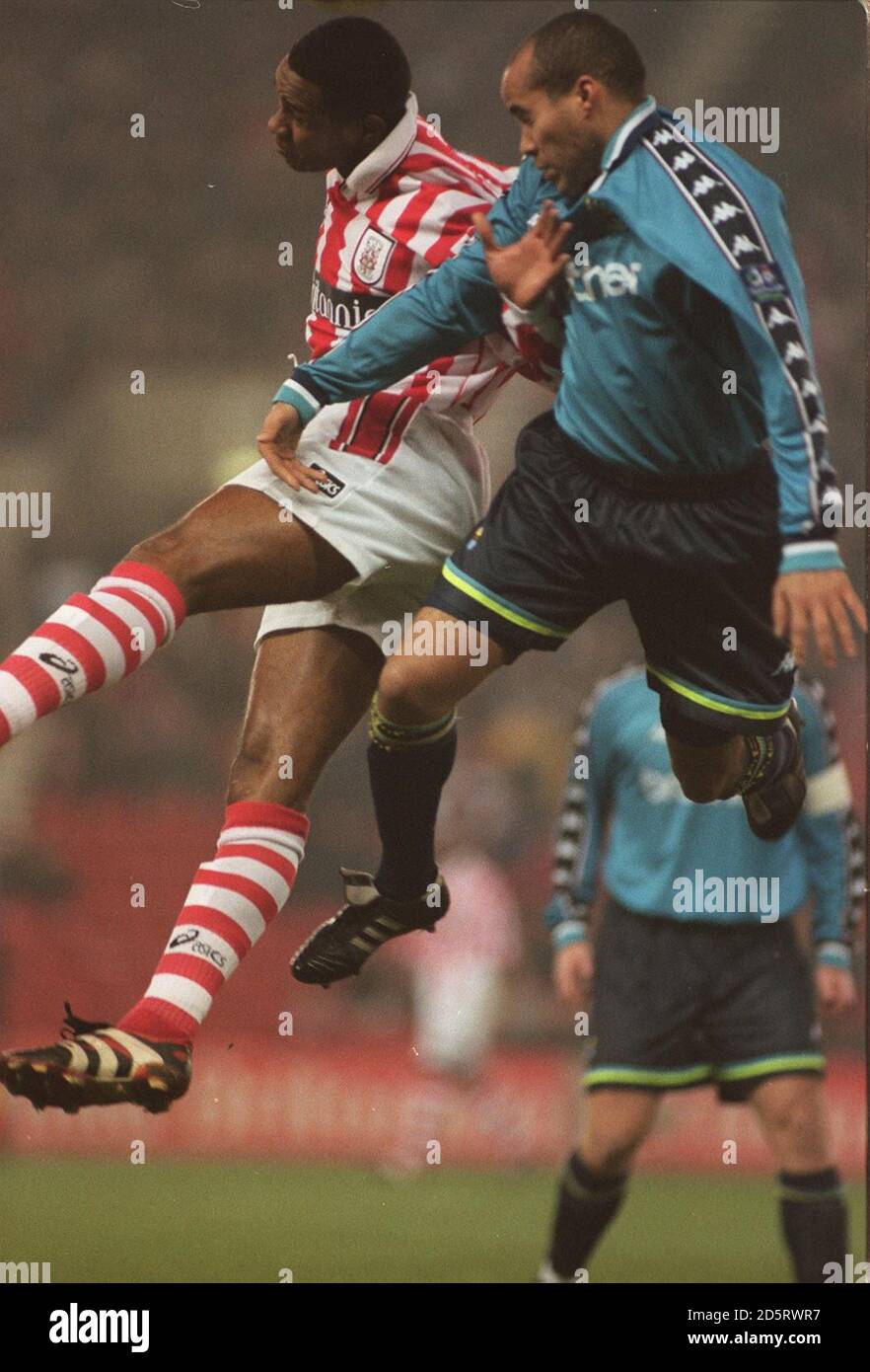Stoke City's Kyle Lightbourne and Manchester City's Richard Edghill ...