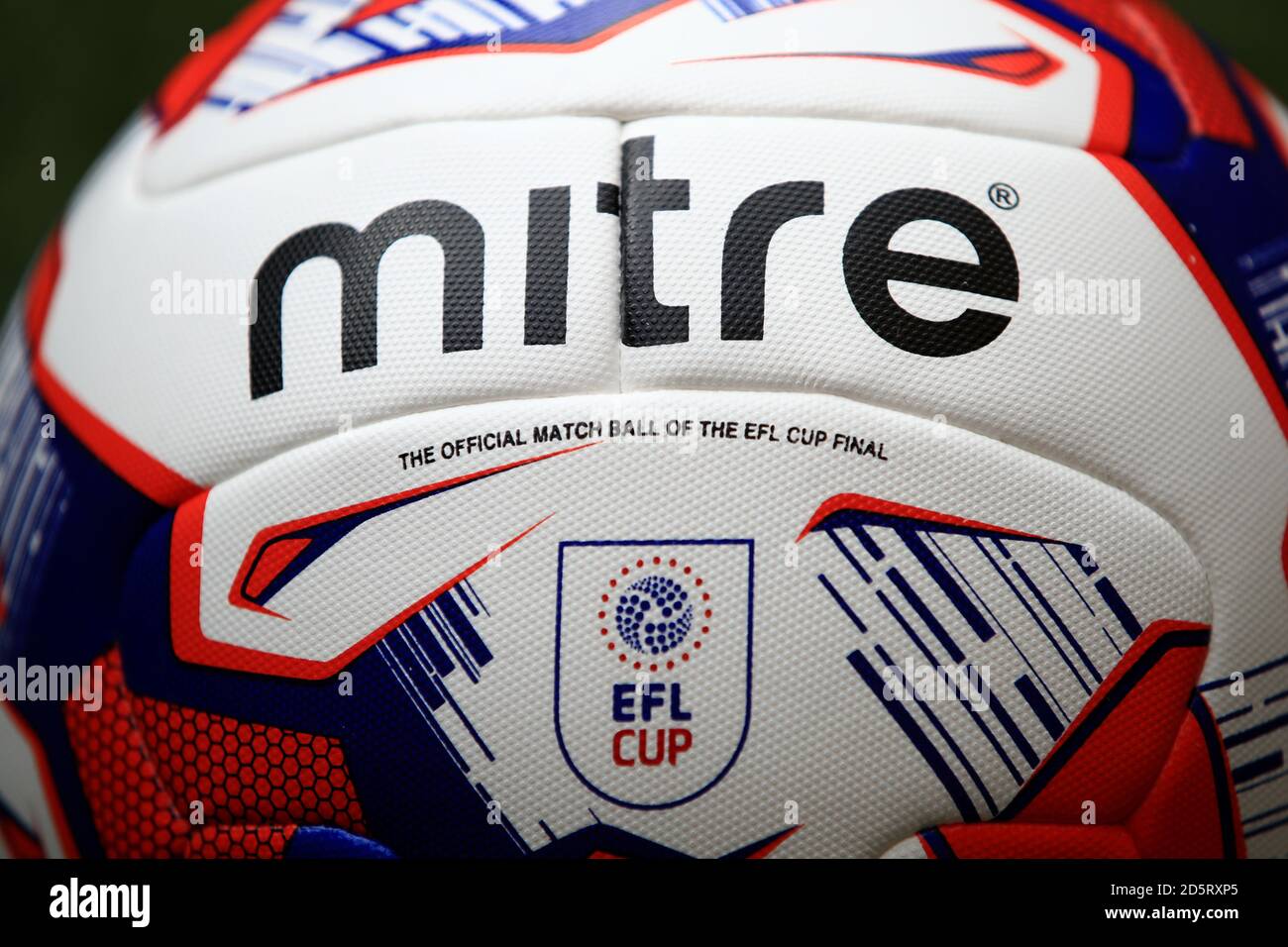 A general view of a MITRE matchball being used for the EFL Cup Final ...