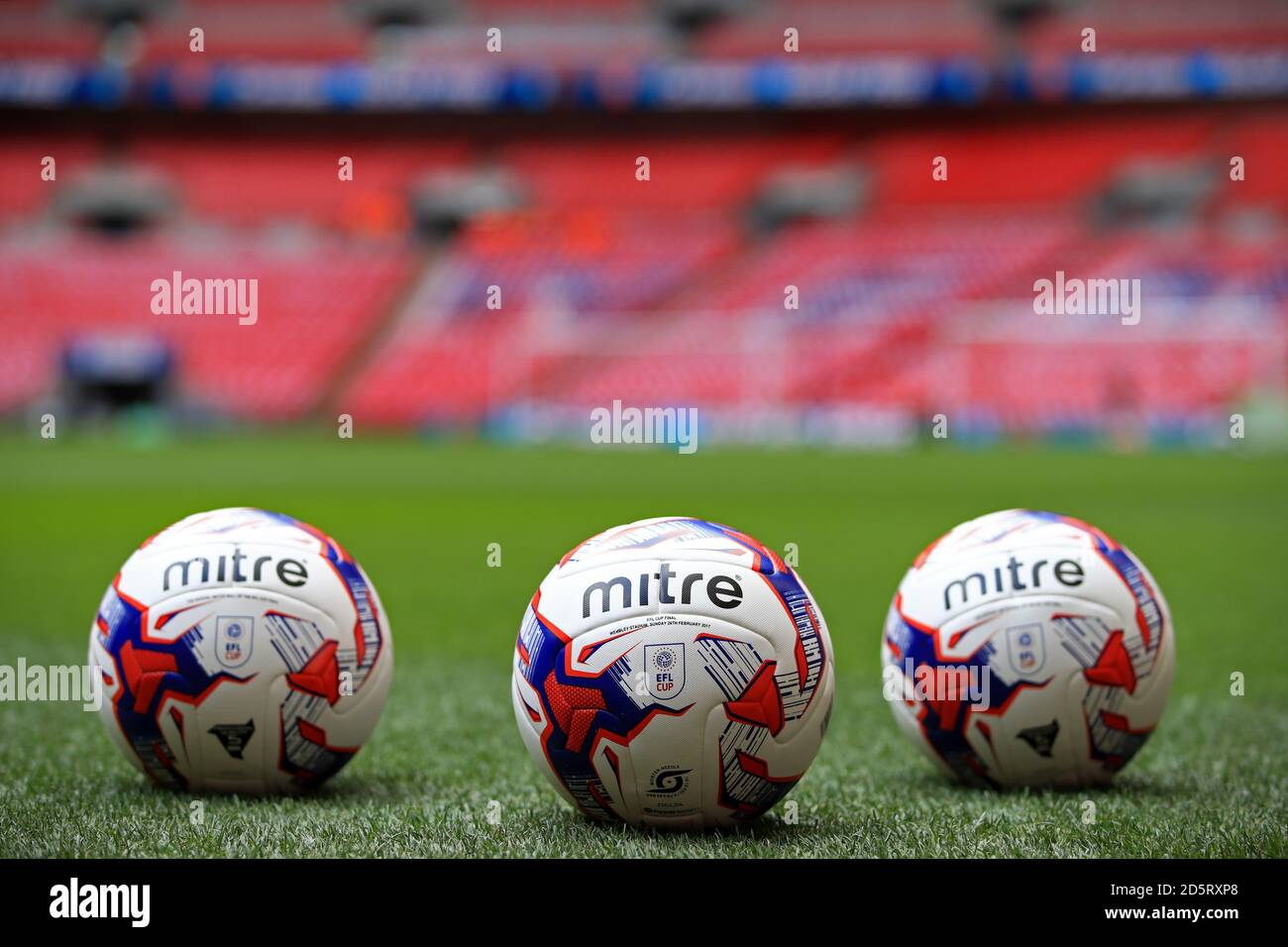 A general view of a MITRE matchballs being used for the EFL Cup Final ...
