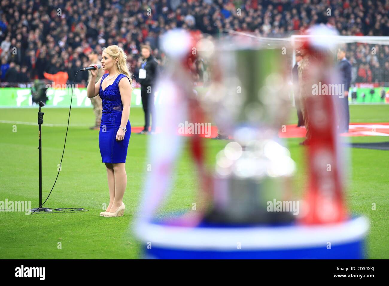 Emily Haig sing the national anthem ahead of the EFL Cup Final match ...