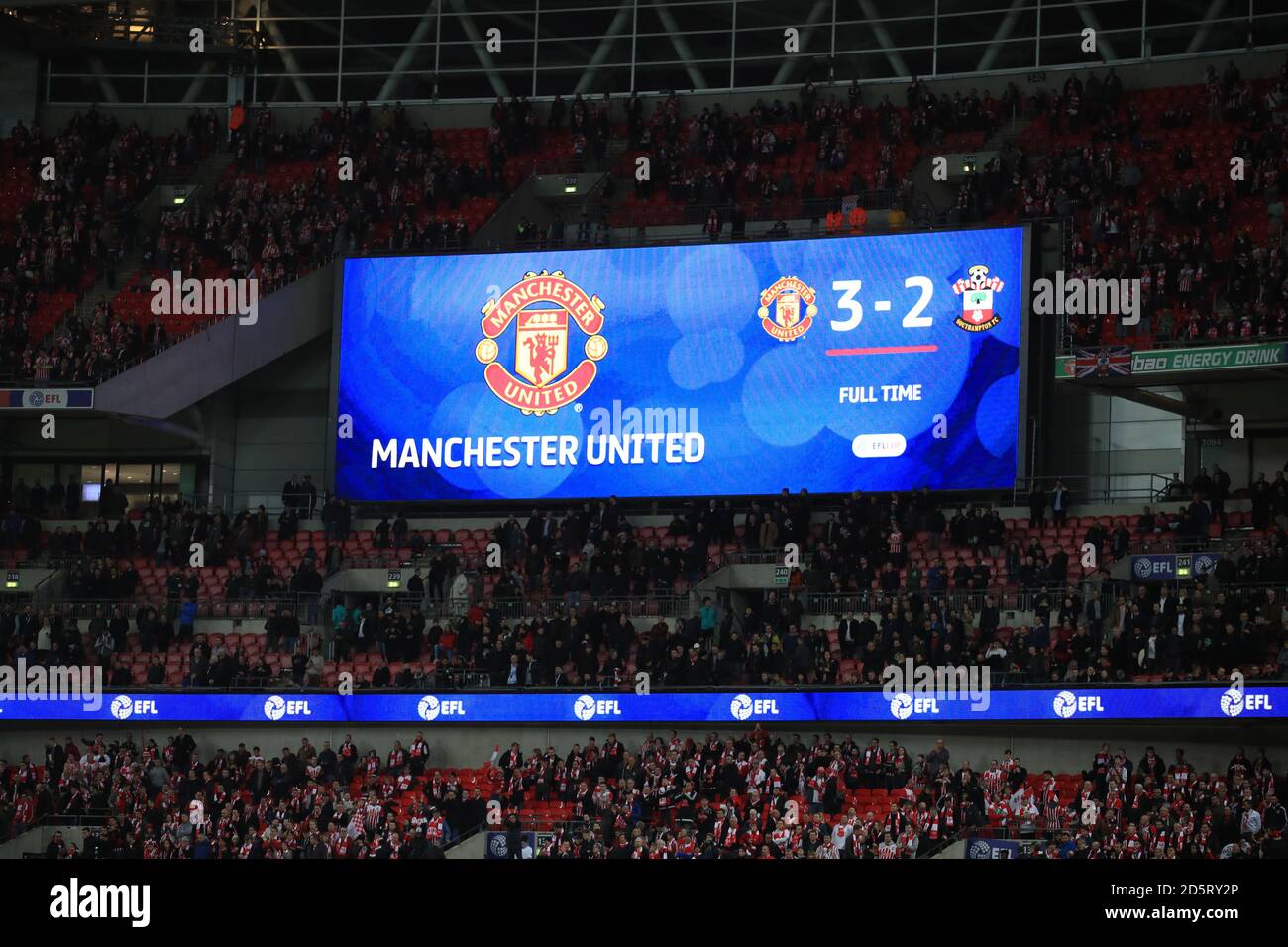 A general view of the full time scoreboard after the final whistle ...