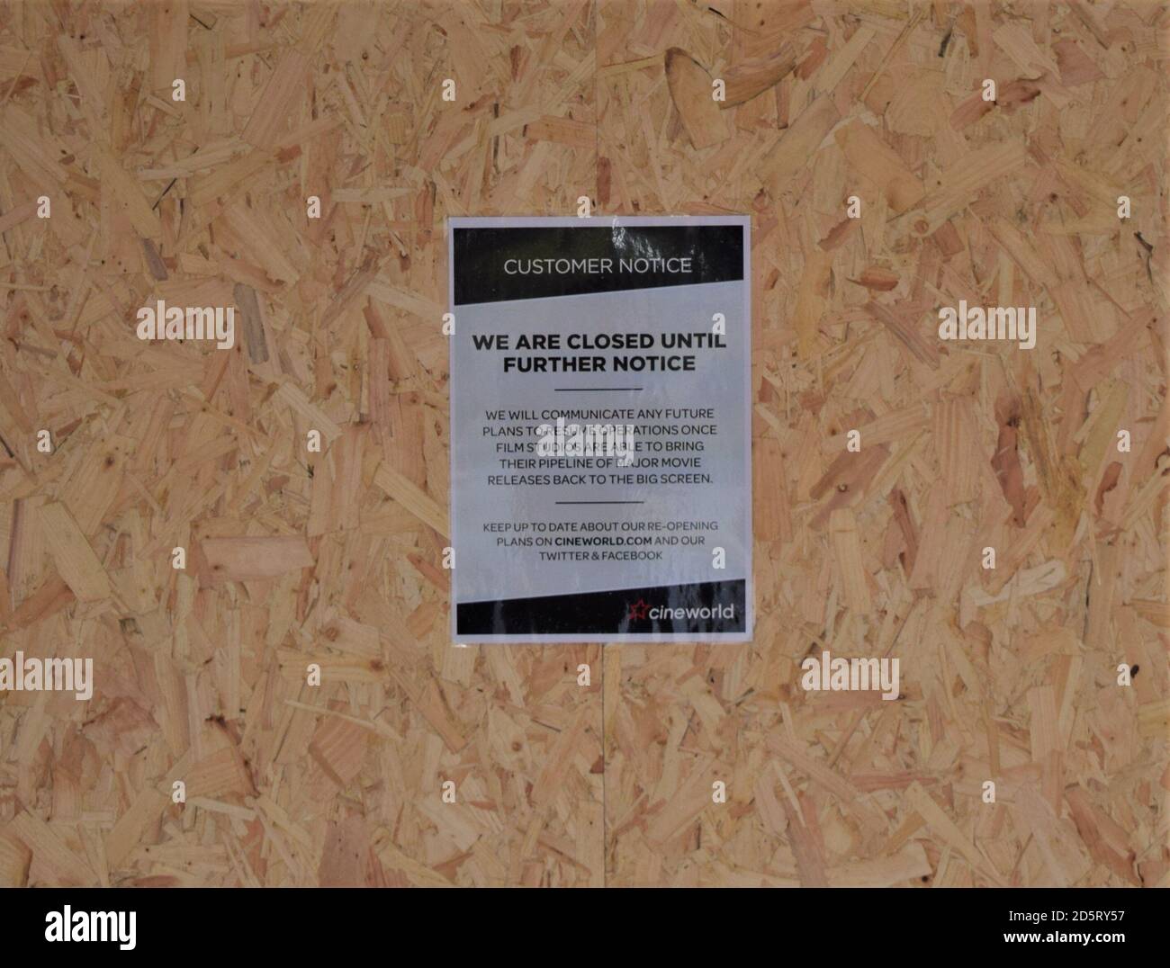 Closed notice and boarded up box office at the Cineworld Empire Cinema ...