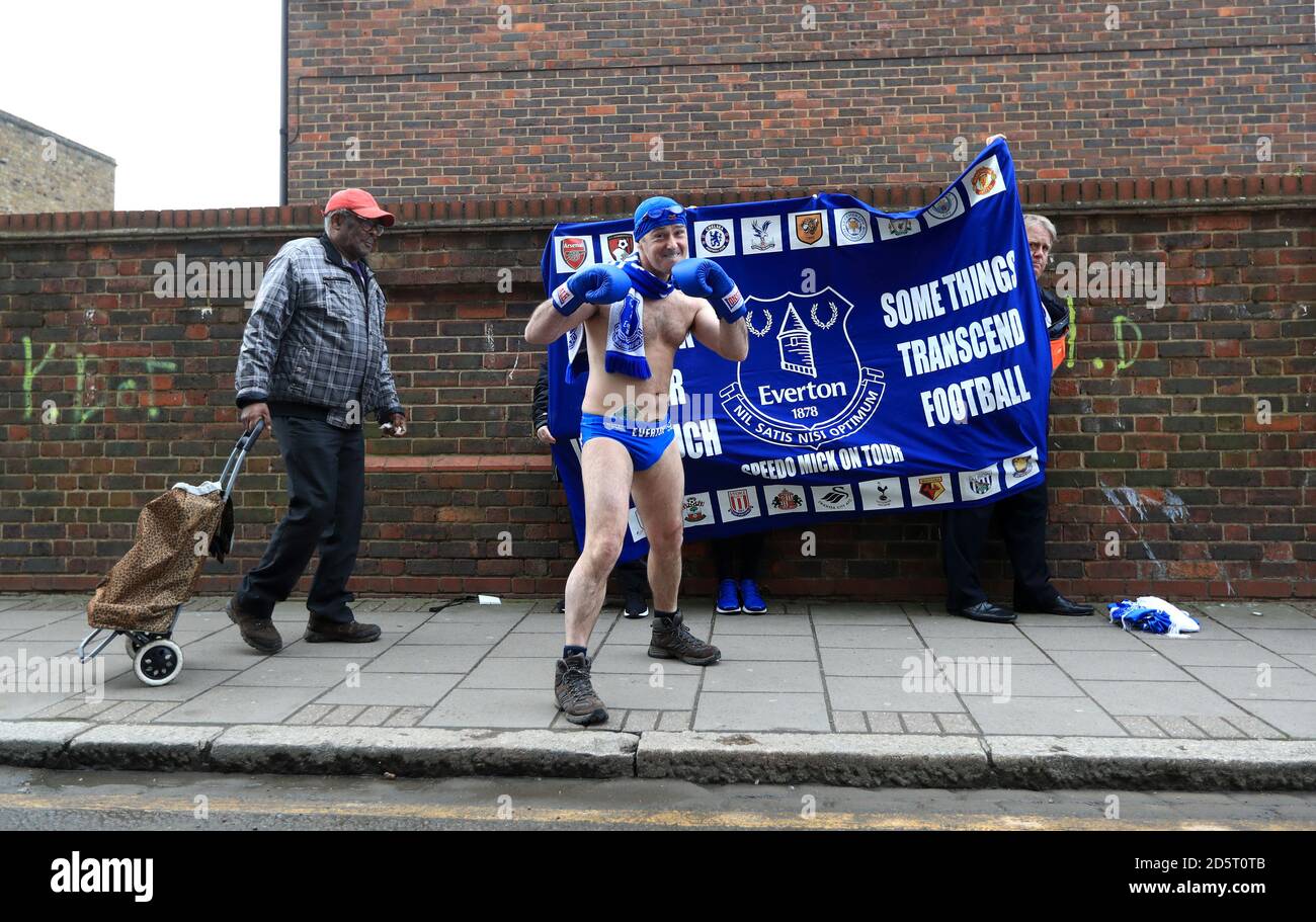 Everton fan Speedo Mick dressed in boxing gear outside the ground Stock ...
