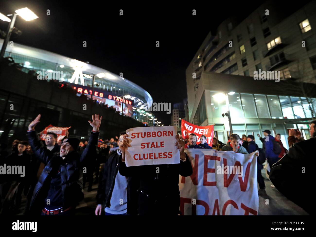 Arsenal supporters protest outside of the Emirates Stadium Stock Photo ...