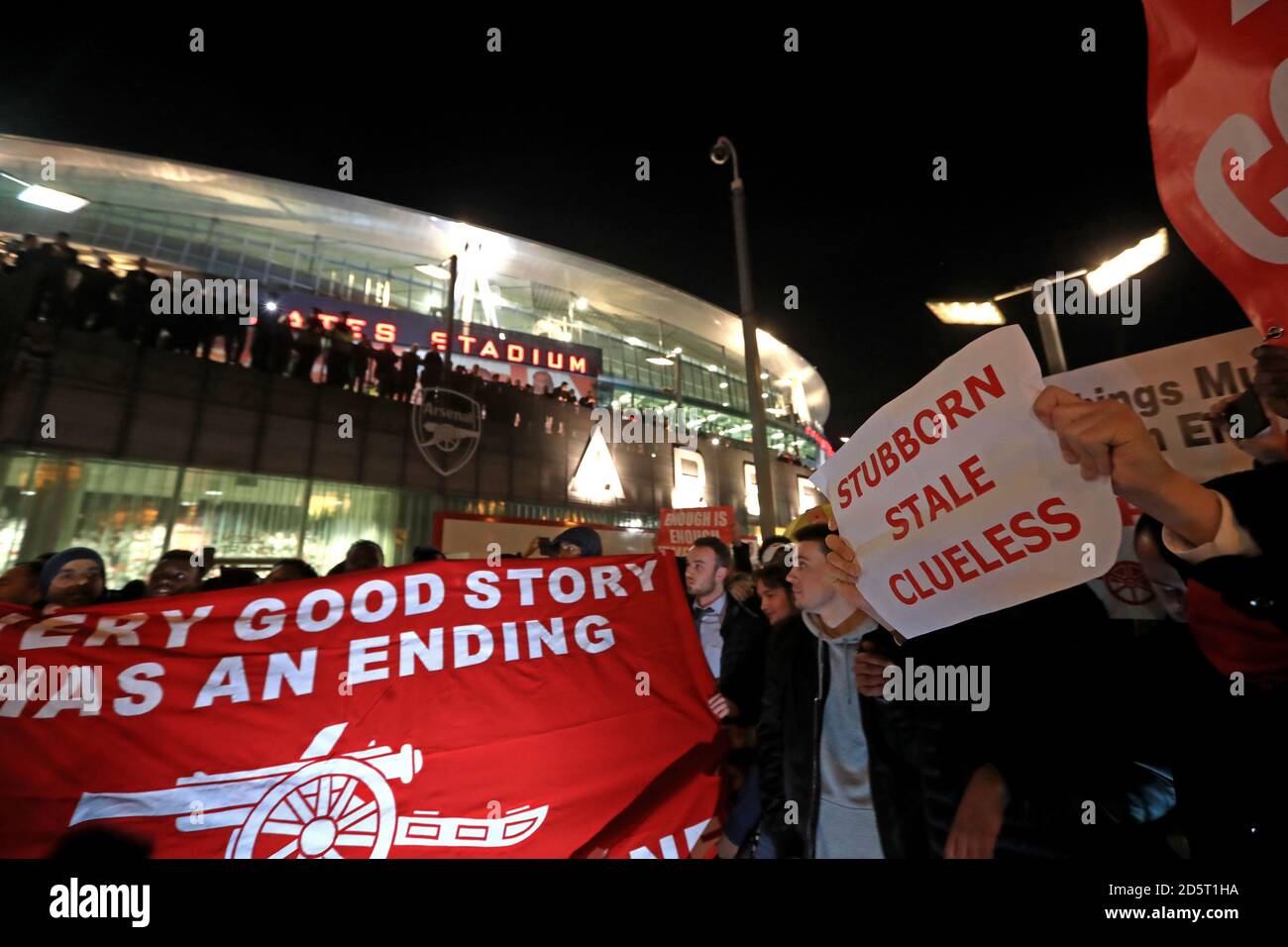 Arsenal supporters protest outside of the Emirates Stadium Stock Photo ...