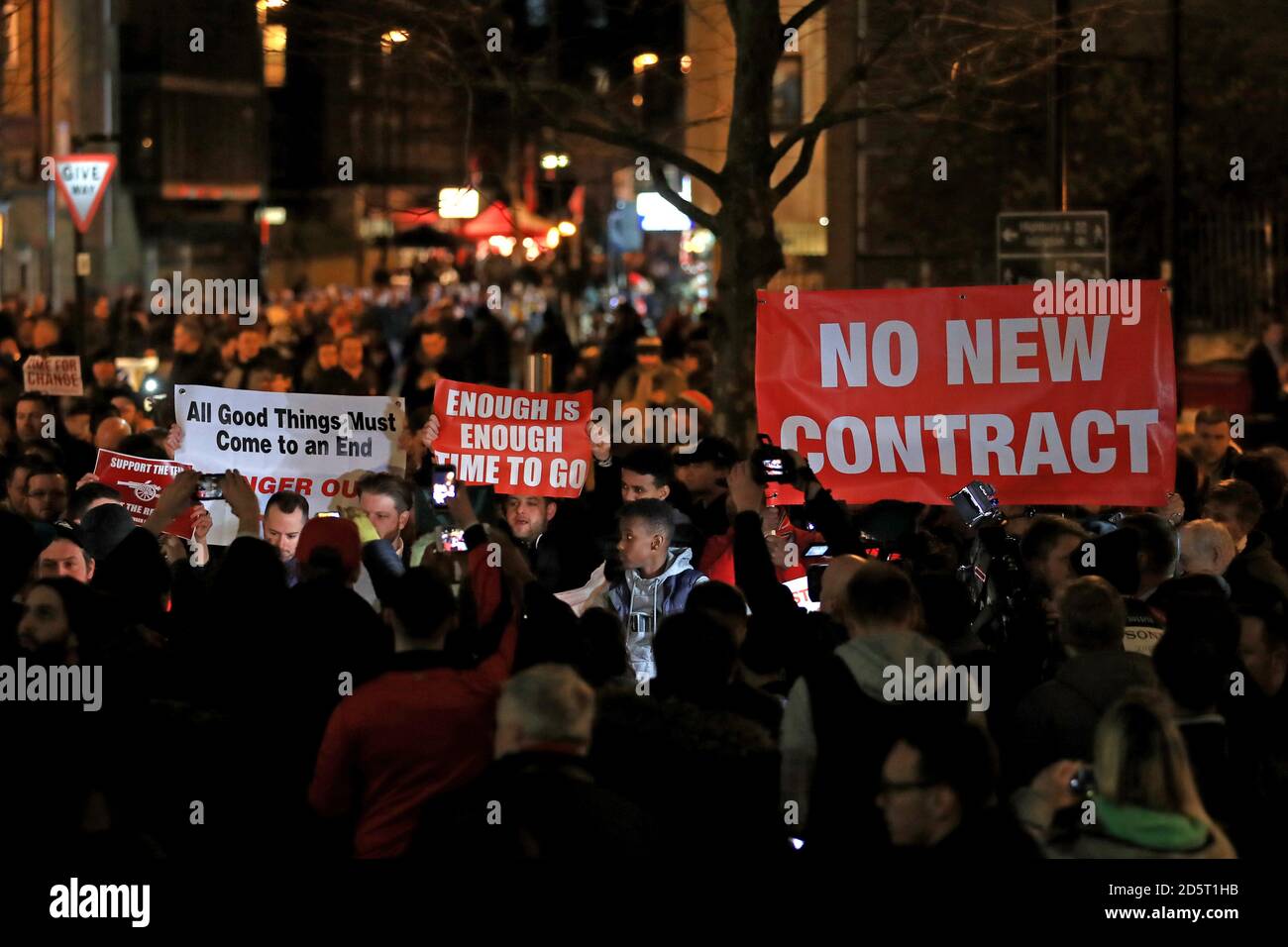 Arsenal supporters protest outside of the Emirates Stadium Stock Photo ...