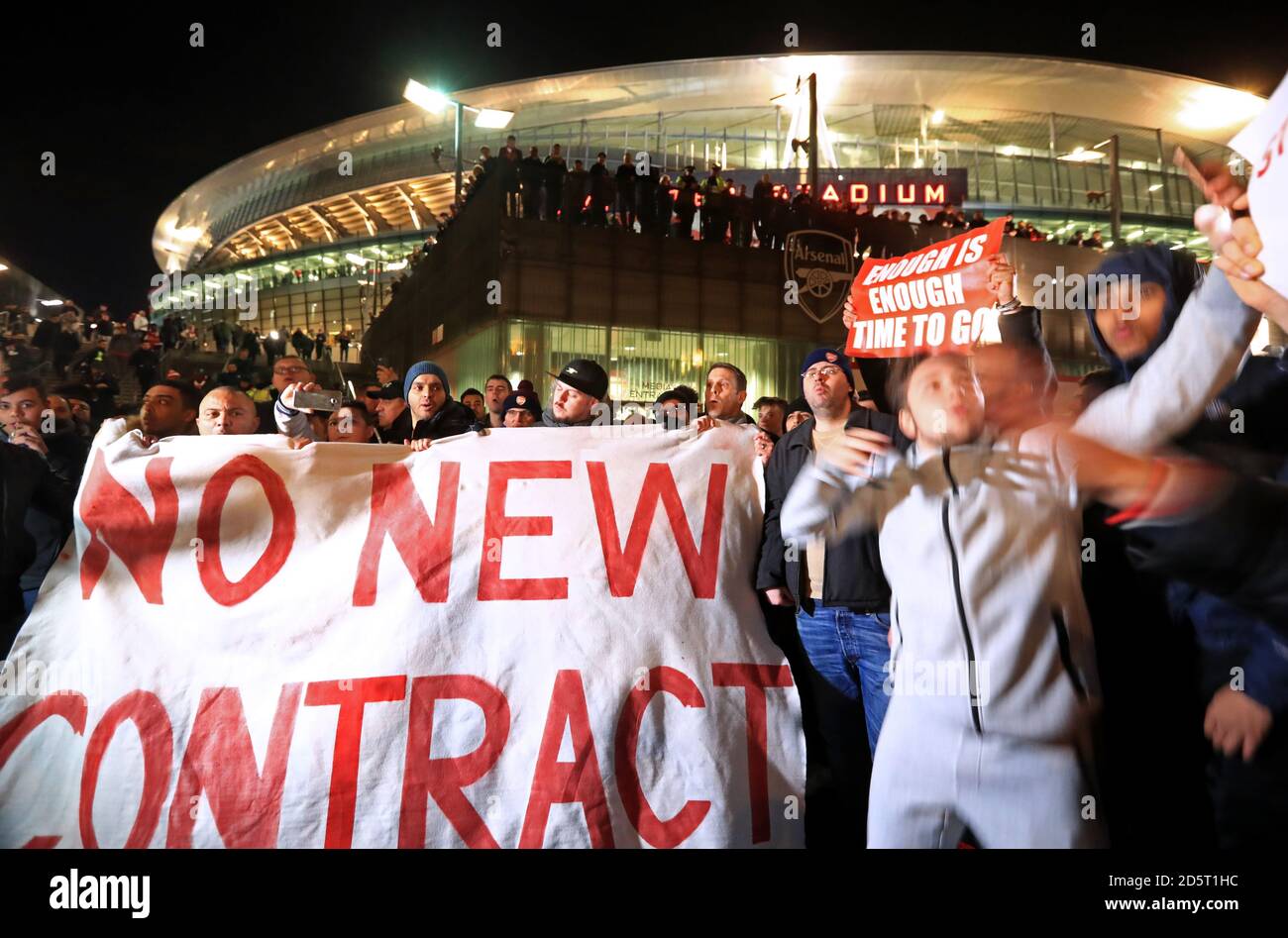 Arsenal supporters protest outside of the Emirates Stadium Stock Photo ...