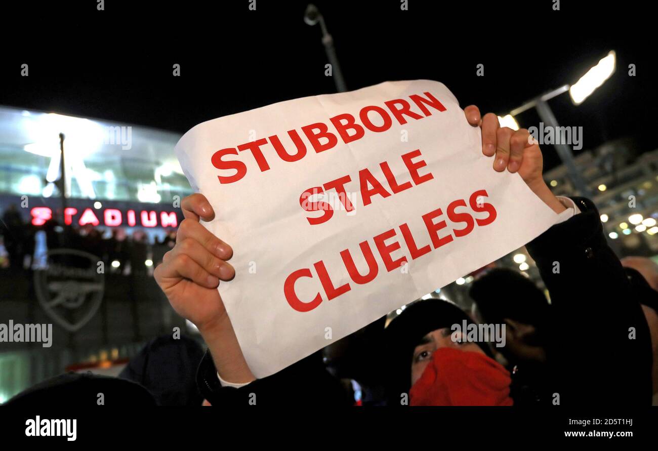 Arsenal supporters protest outside of the Emirates Stadium Stock Photo ...