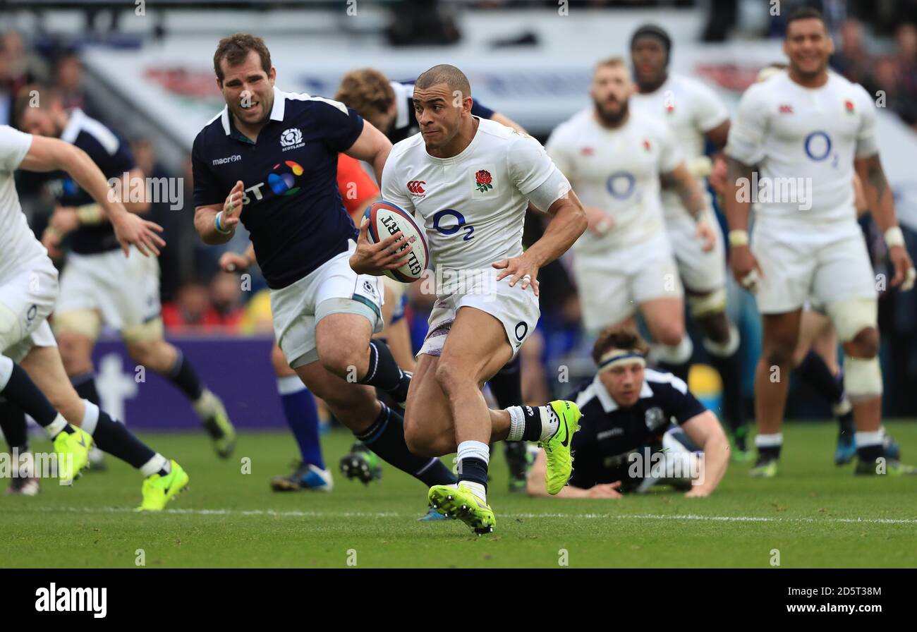 England's Jonathan Joseph on his way to score his side's second try ...