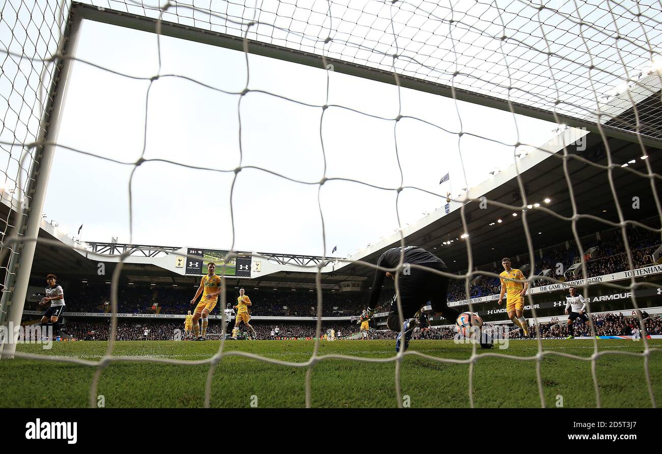 Tottenham Hotspur's Son Heung-Min (left) scores his sides sixth goal of ...