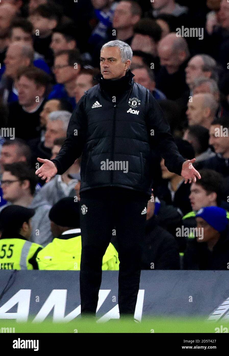 Manchester United manager Jose Mourinho gestures on the touchline Stock ...